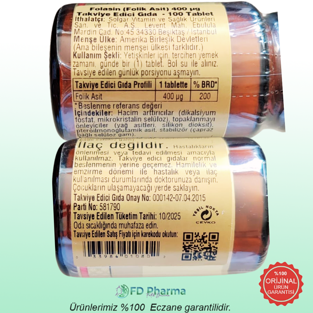 Solgar Folic Acid 400 mcg 100 Tablet Fiyatı Kullanımı Yorumları Satın ...