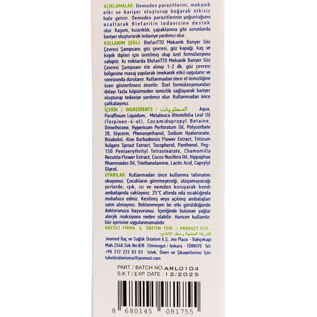 BlefariTTO Göz Çevresi Şampuanı 100 ml Fiyatı Kullanımı Yorumları Satın ...