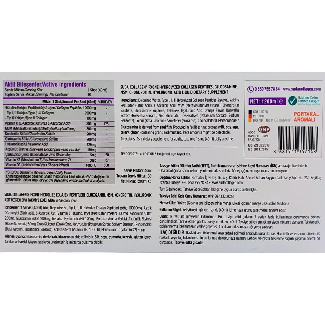 Suda Collagen Fxone Shot Portakal 40 ml x 30 Shot | Orijinal Ürün ...